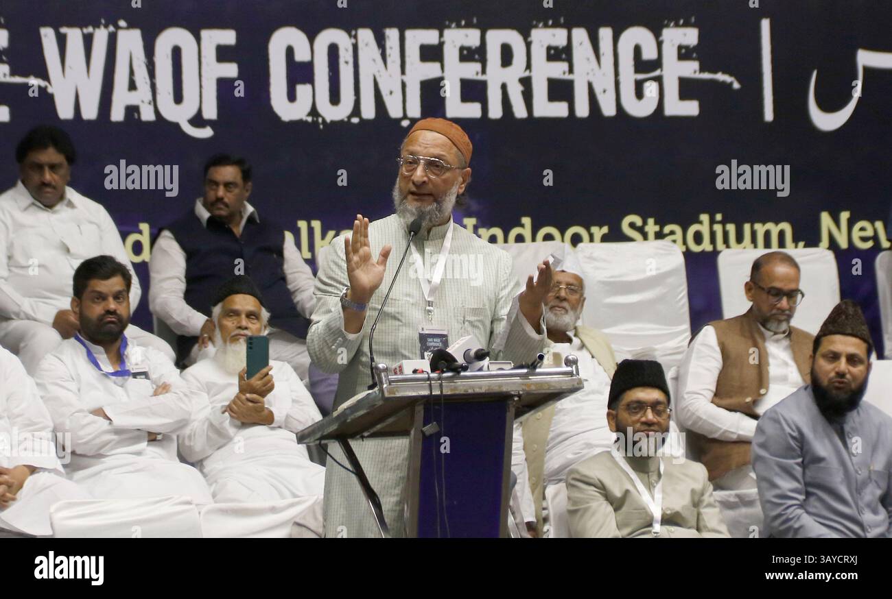 New Delhi, India. 22nd Apr, 2025. NEW DELHI, INDIA - APRIL 22: AIMIM chief Asaduddin Owaisi ...