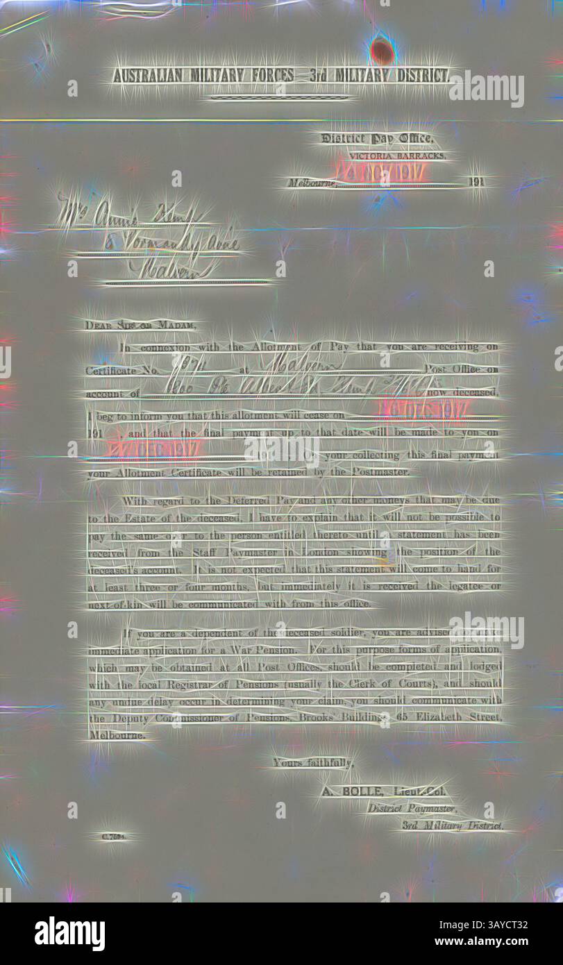 A historical document from the Australian Military Forces, detailing ...