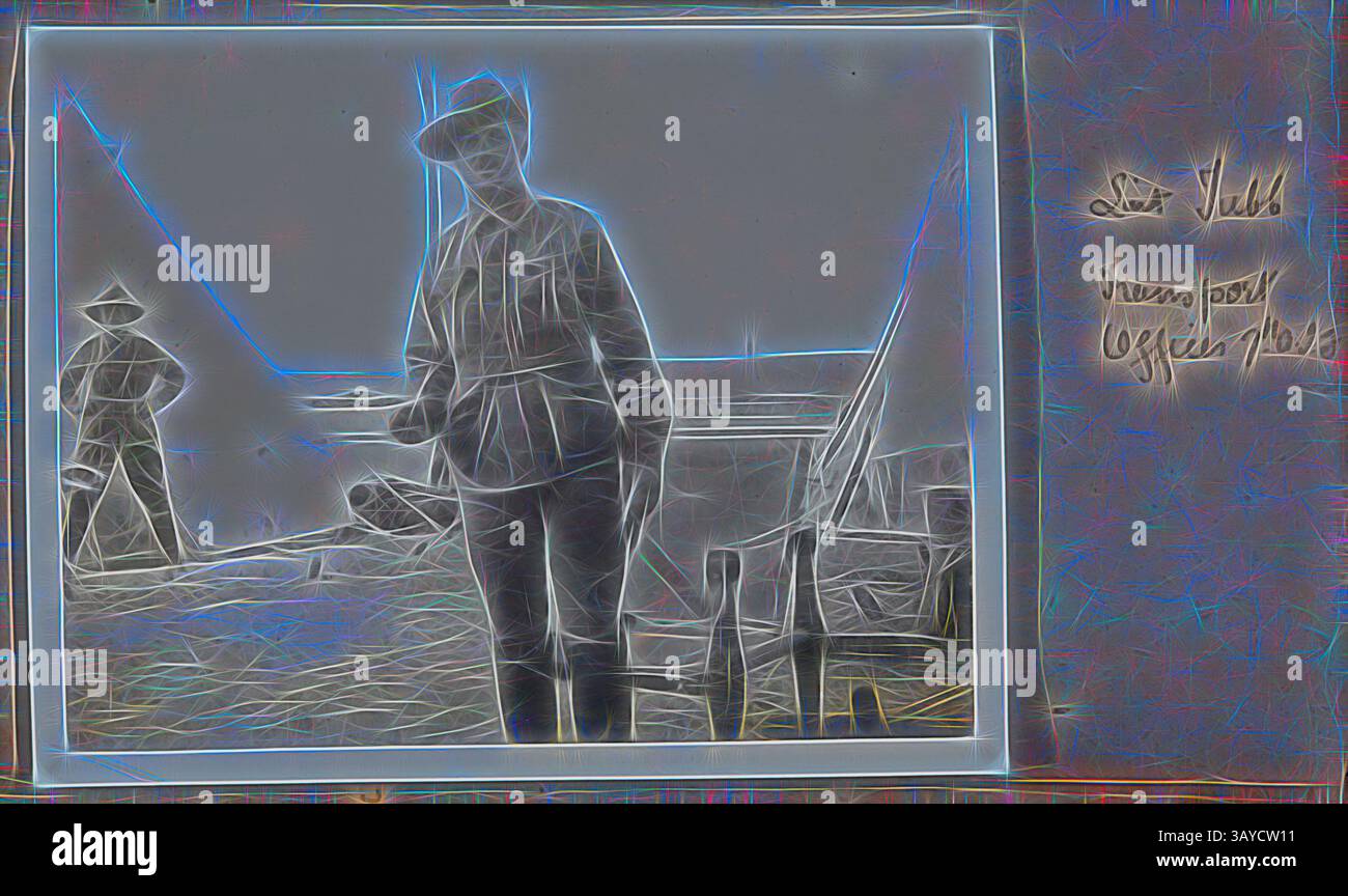 A group of workers stands on a dock, with one individual in the ...