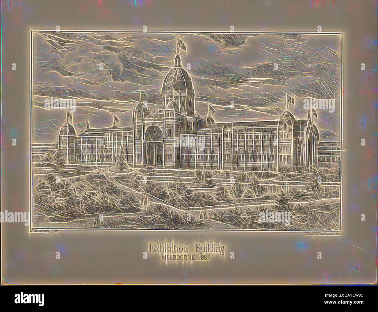 A detailed sketch of the Exhibition Building, showcasing its grand ...