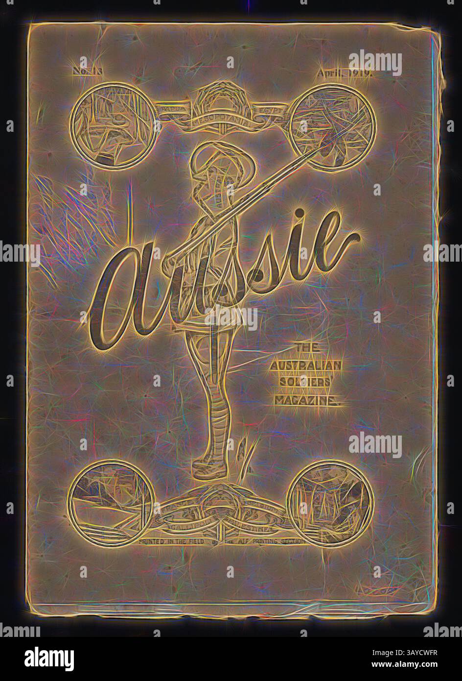 A vintage magazine cover titled "Aussie," featuring a stylized ...