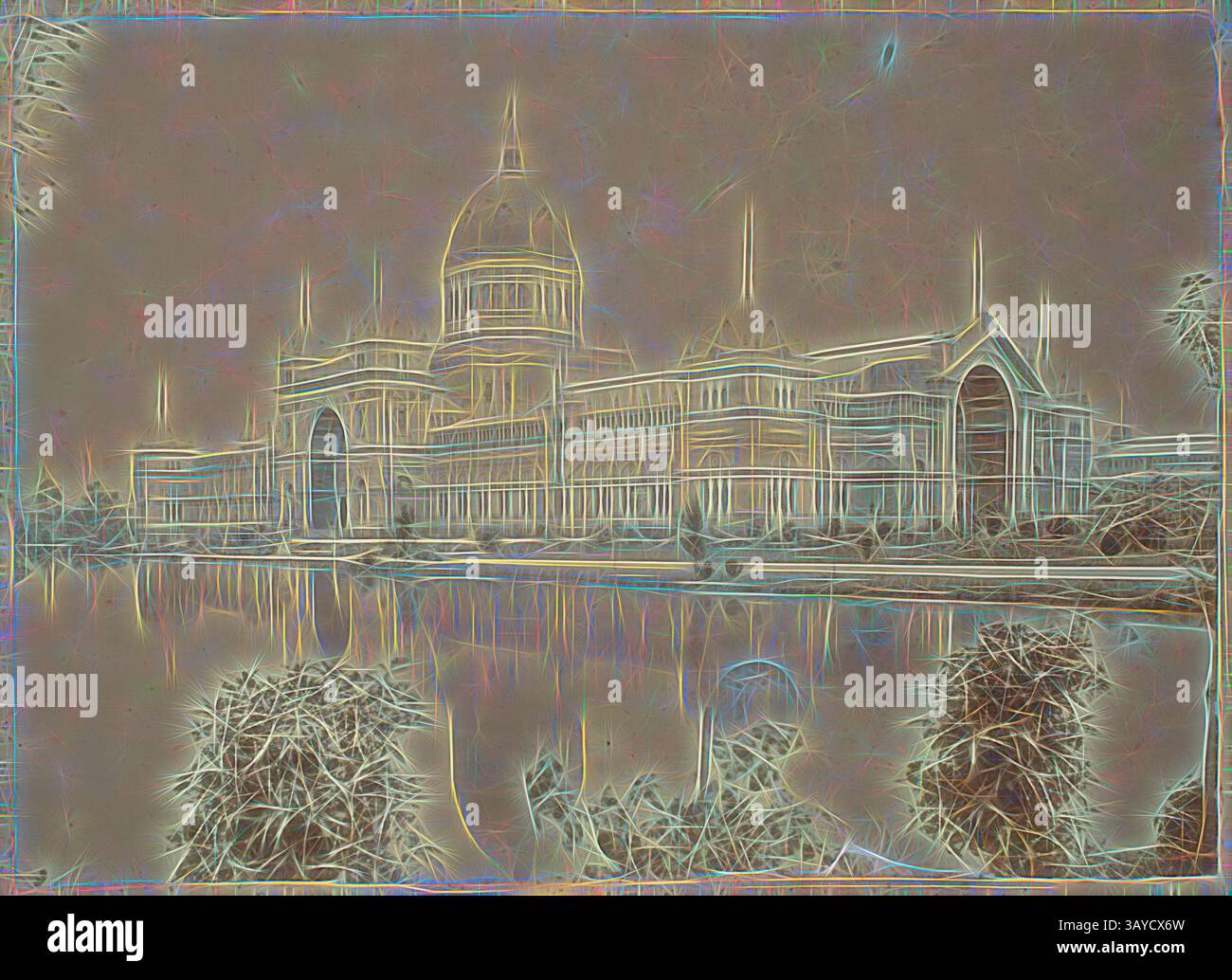 A fantastical interpretation of a grand building, featuring intricate ...