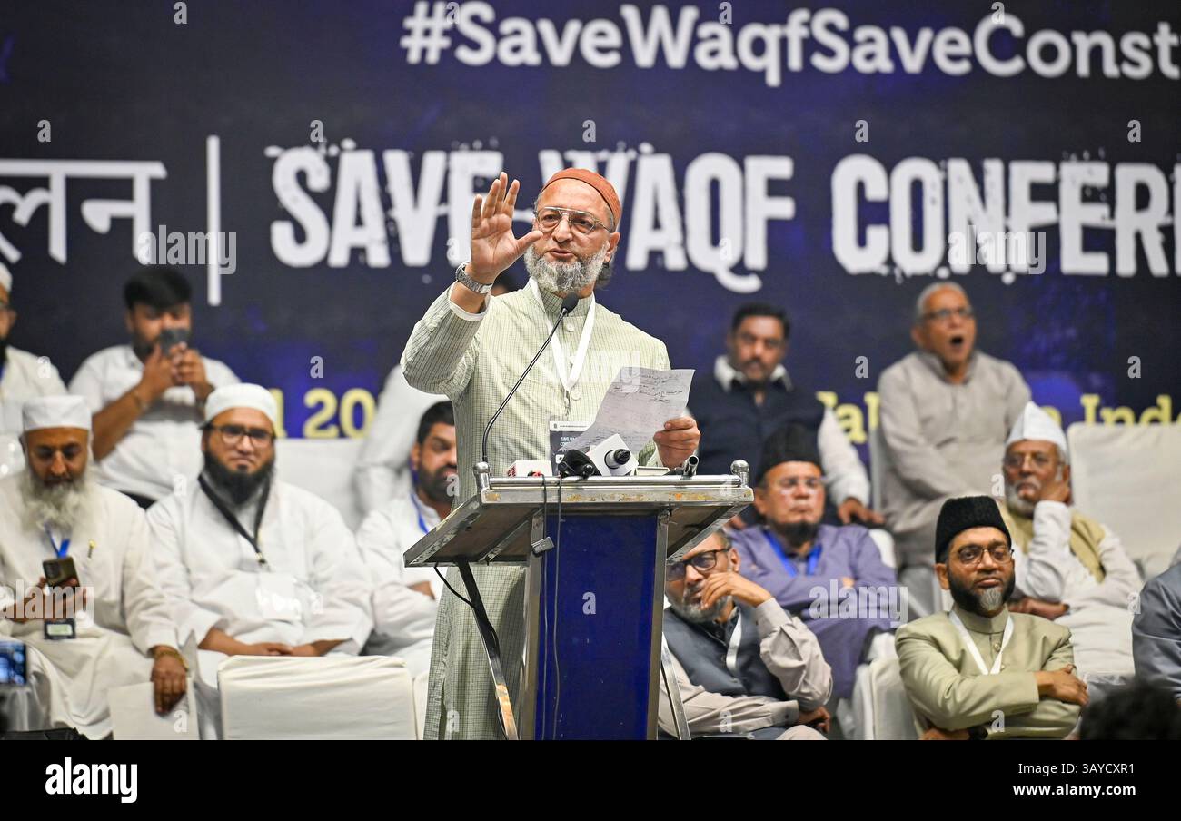 New Delhi, India. 22nd Apr, 2025. NEW DELHI, INDIA - APRIL 22: AIMIM chief Asaduddin Owaisi ...