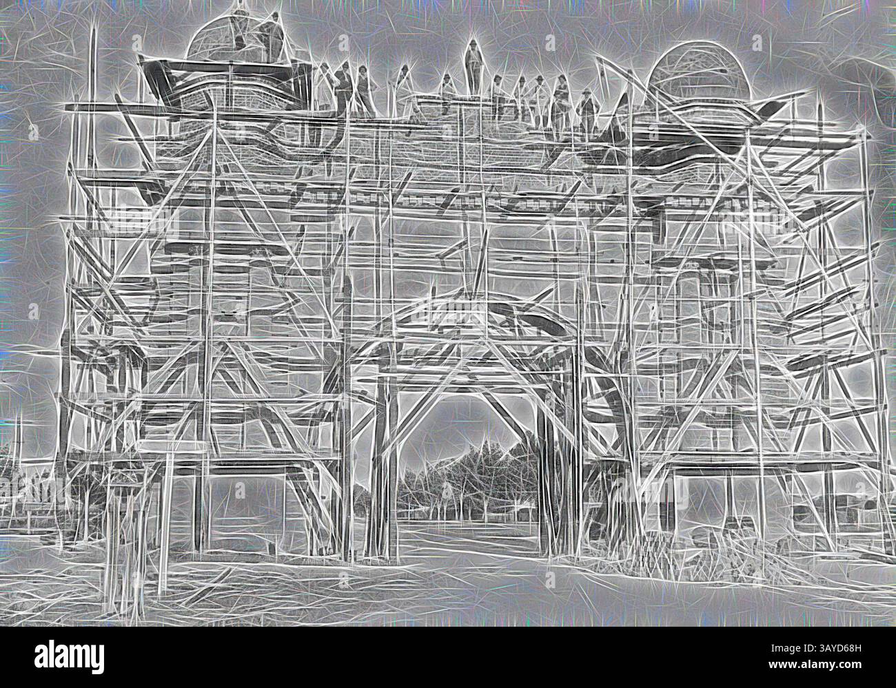A structure under construction, featuring an intricate framework of ...