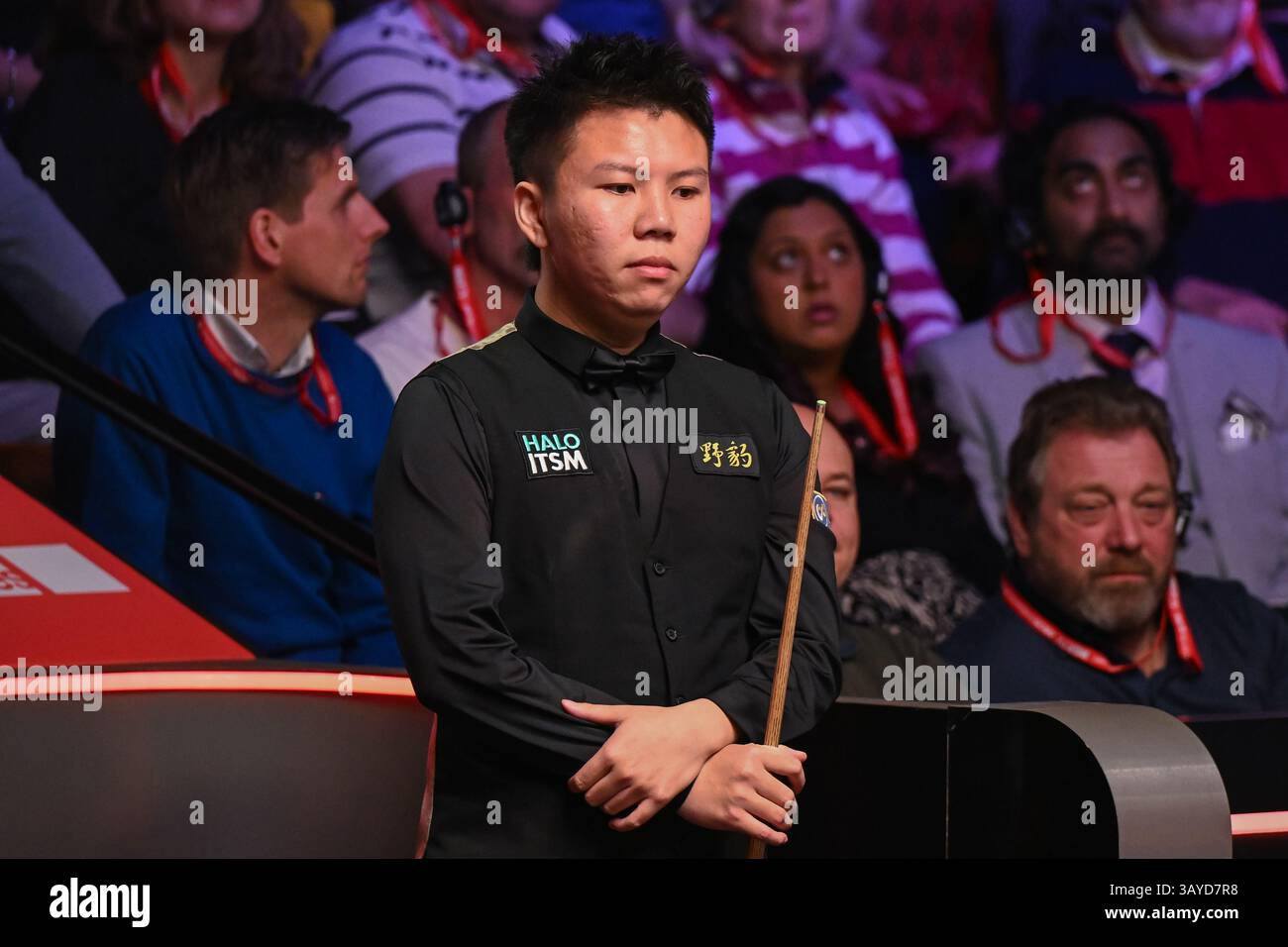 Sheffield, England, 22nd April 2025. Zhou Yuelong during his Round 1 ...