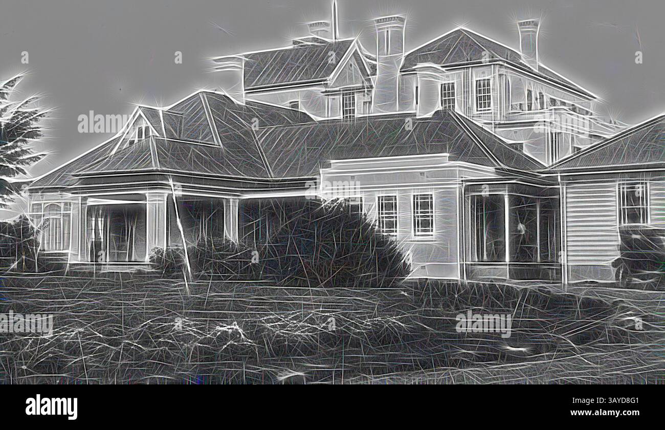 An intricately designed mansion with multiple gables and a spacious ...