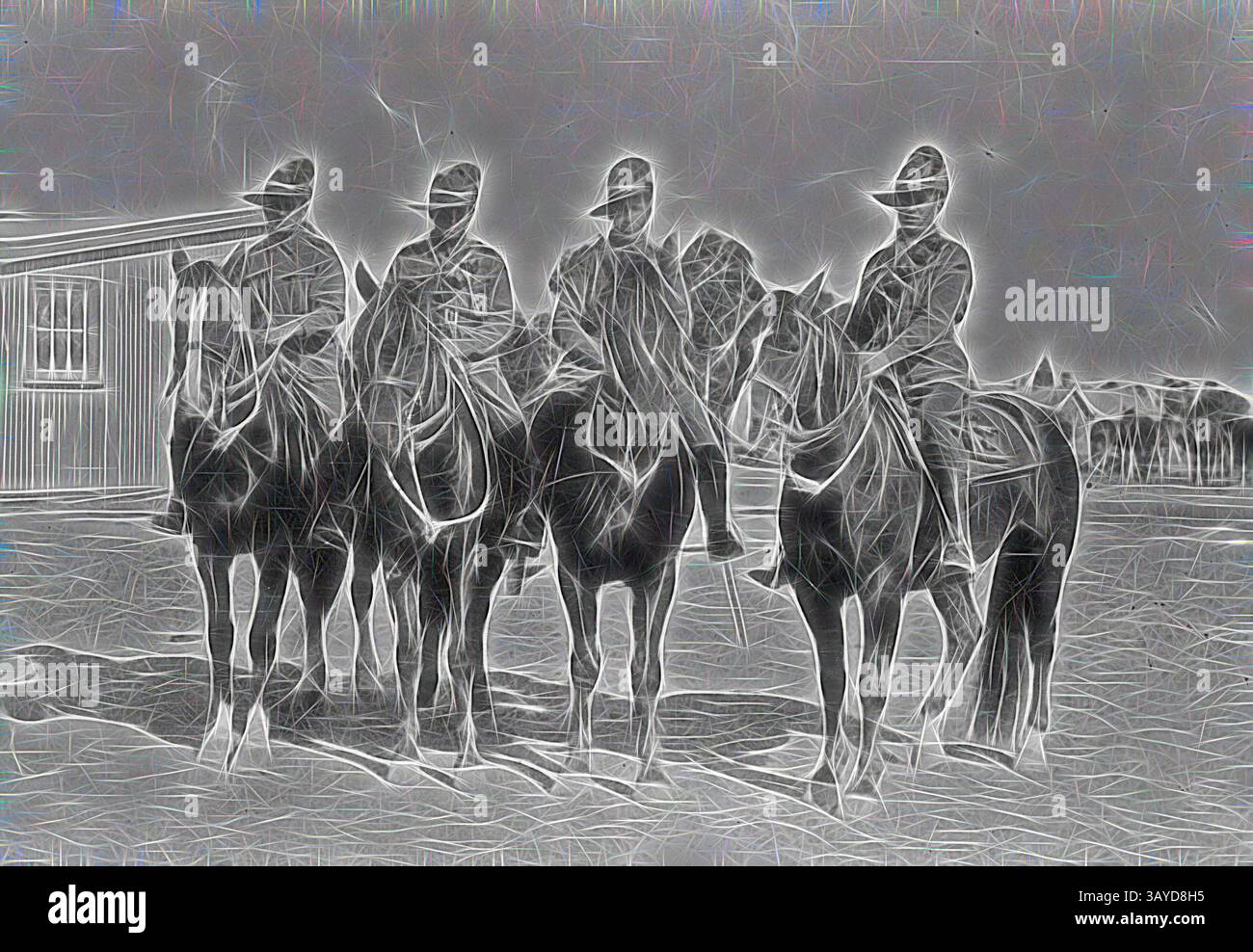 Group of four riders on horseback stands side hi-res stock photography ...