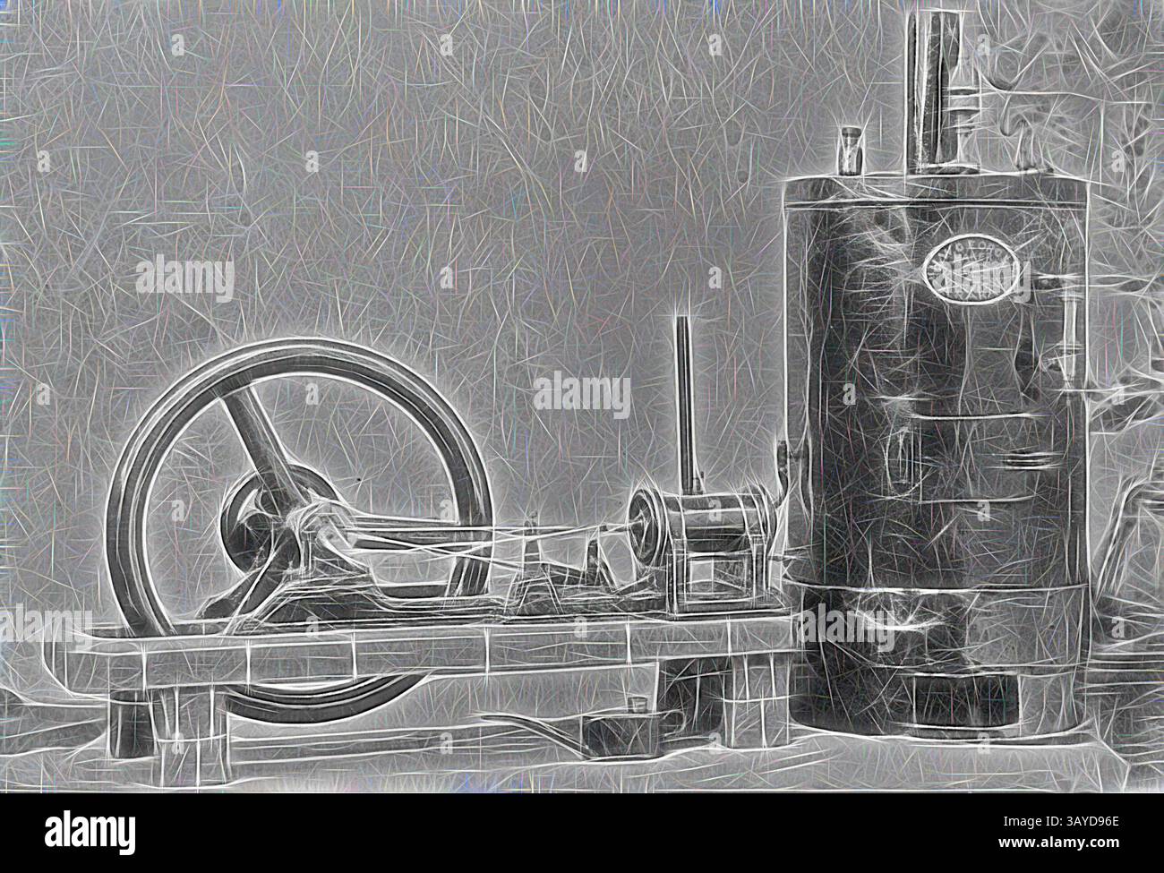 An intricate vintage steam engine, featuring a large flywheel and ...