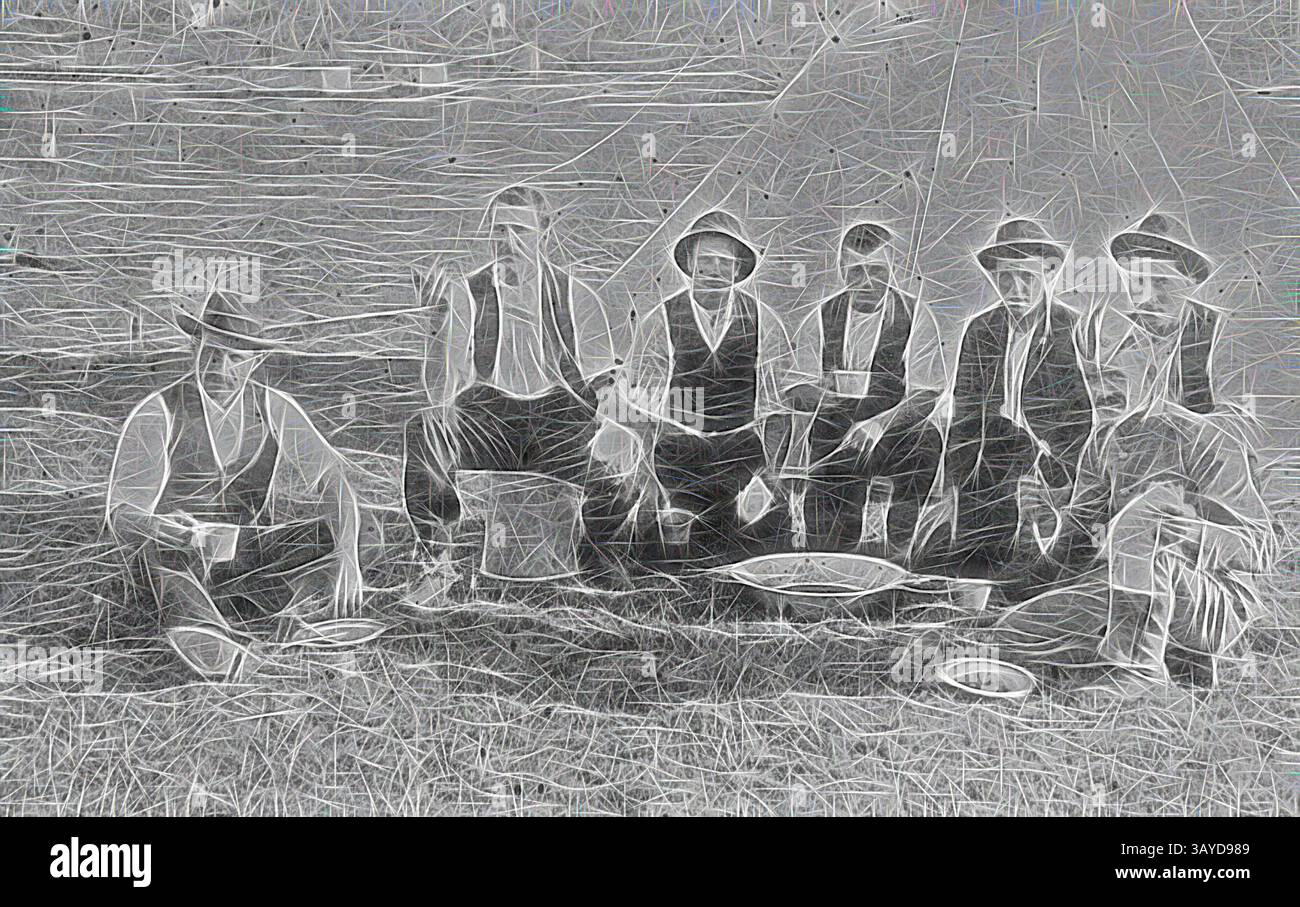 Group of six men in traditional attire gathers outdoors hi-res stock ...