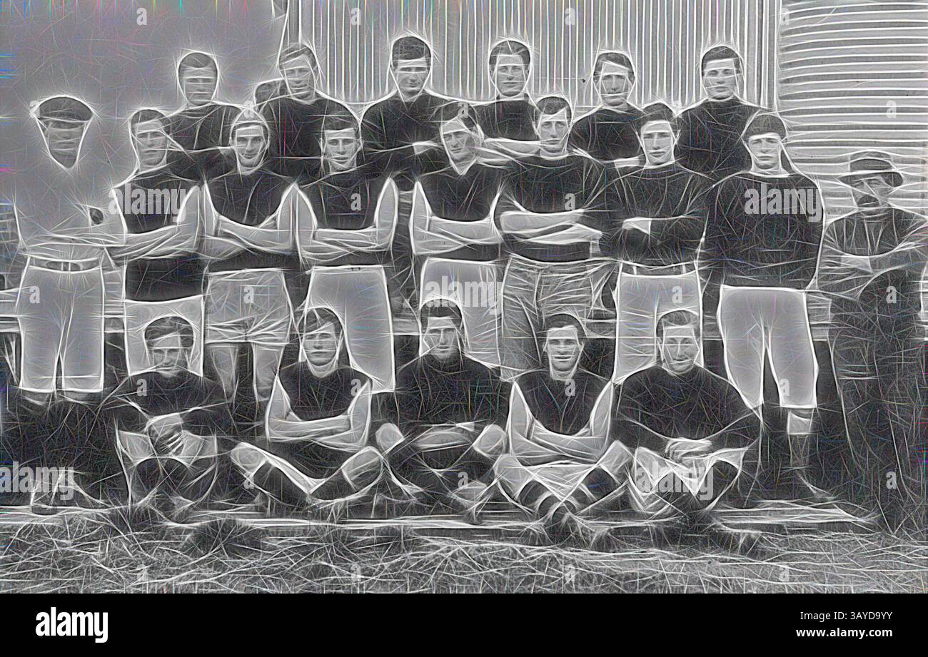 A historic football team poses confidently in two rows, showcasing ...