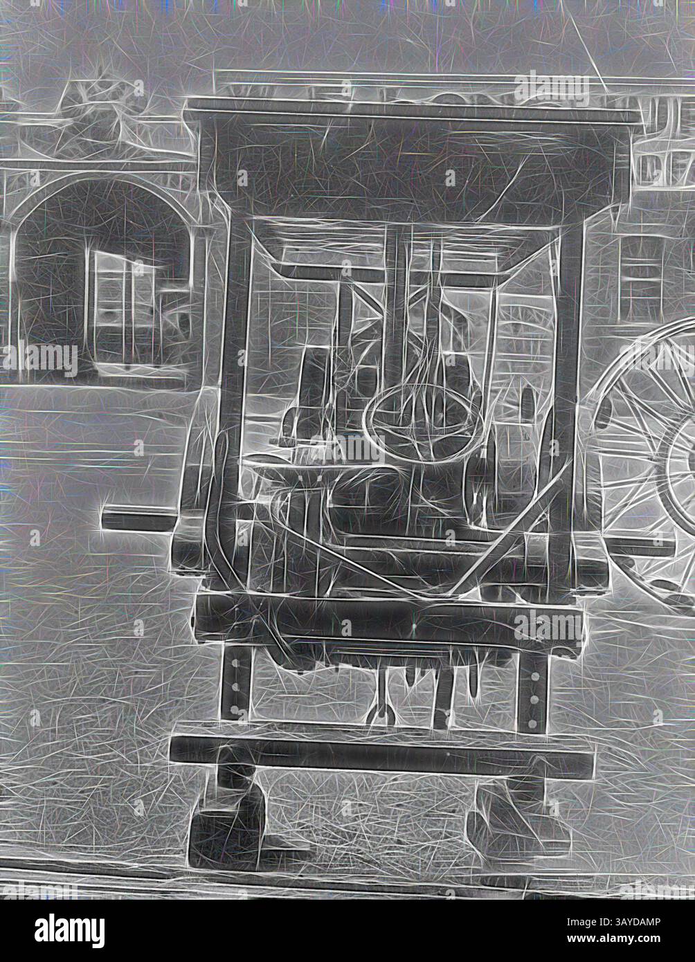 An antique machinery piece stands prominently, showcasing intricate ...