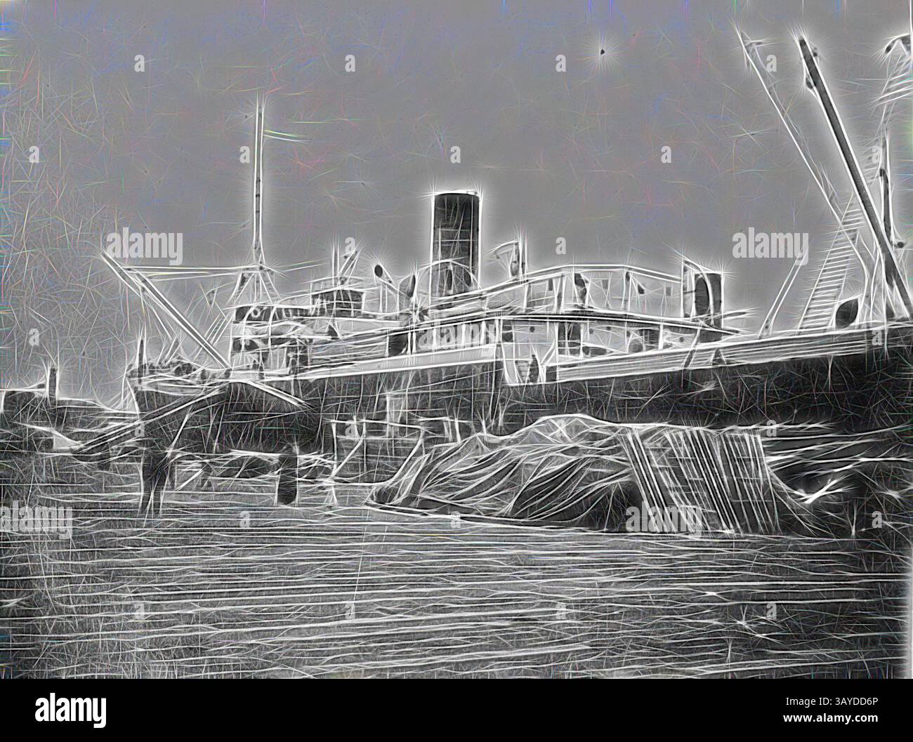 A vintage steamship stands majestically at the dock, surrounded by ...