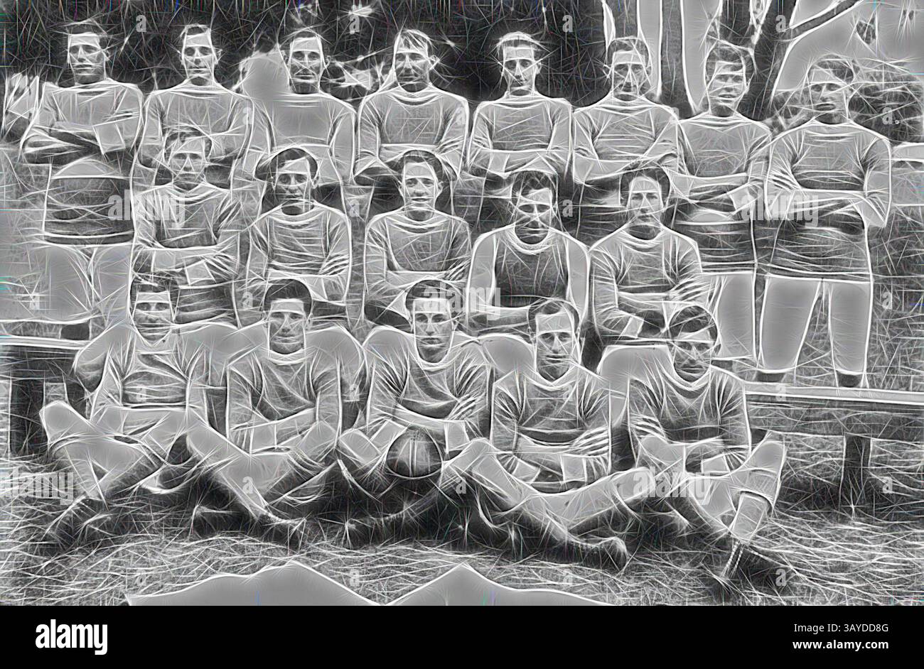 A historic football team poses confidently, showcasing their uniforms ...