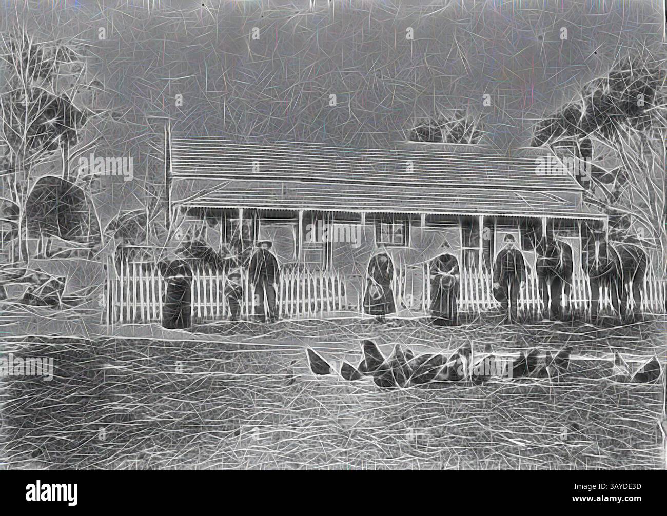 A historical scene featuring a group of individuals dressed in period ...