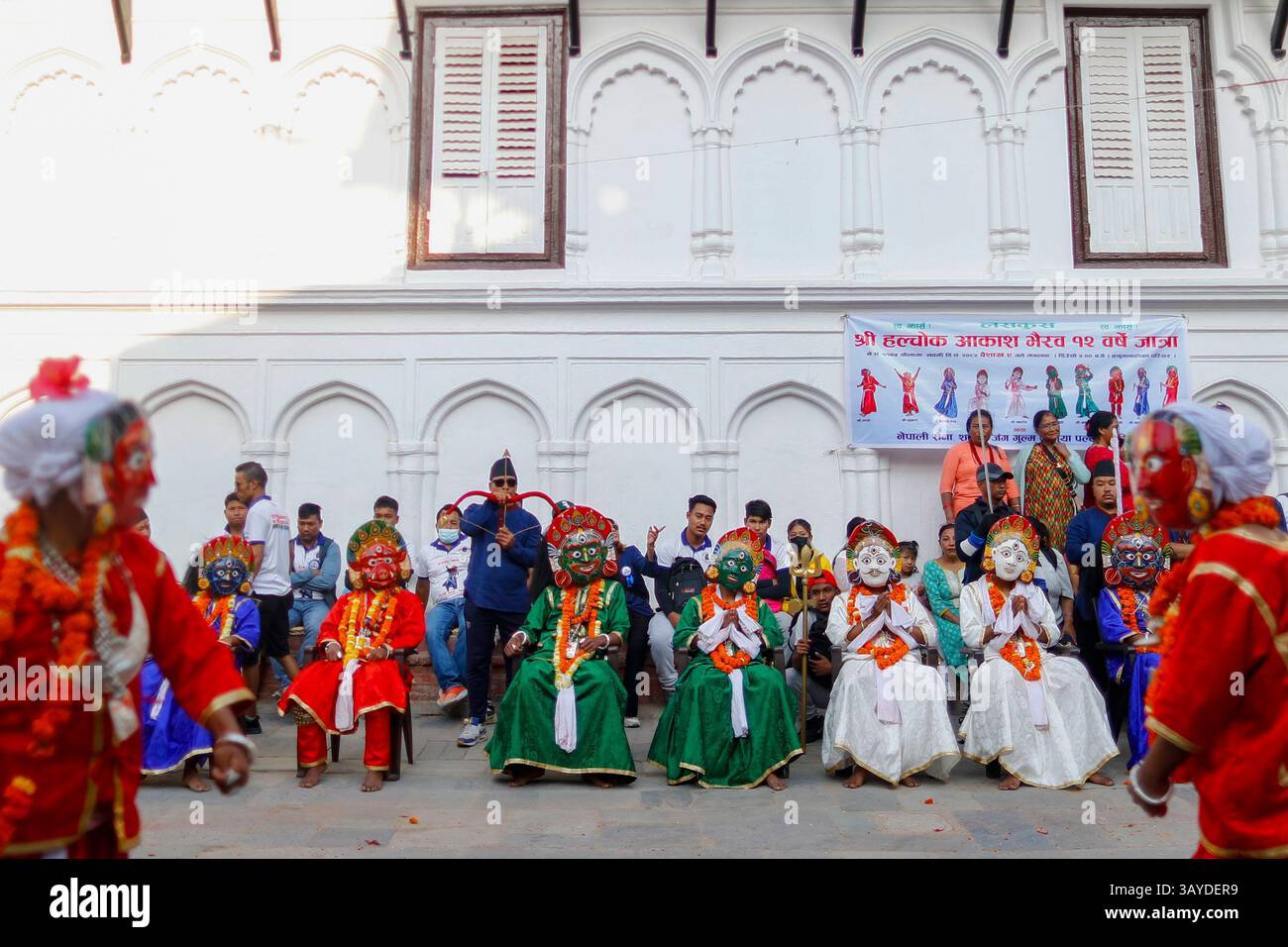 Kathmandu, Nepal. 22nd Apr, 2025. Masked dancers dressed as deities ...