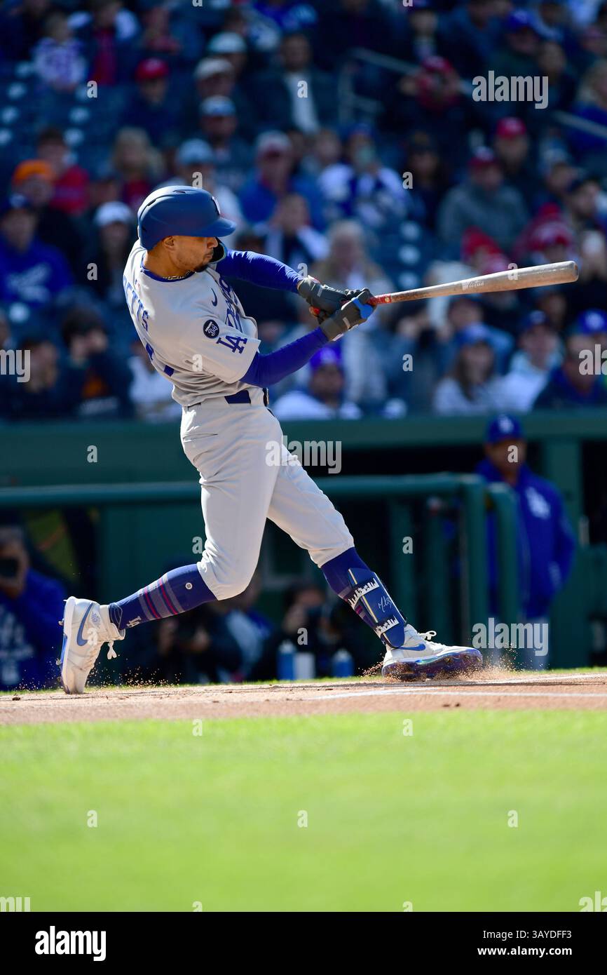 WASHINGTON, DC - APRIL 09: Dodgers shortstop Mookie Betts (50) connects ...