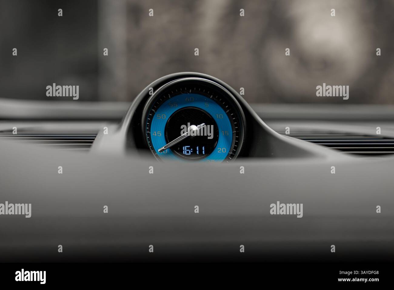 Close Up of Analog Clock with Digital Display in Luxury Vehicle Stock ...