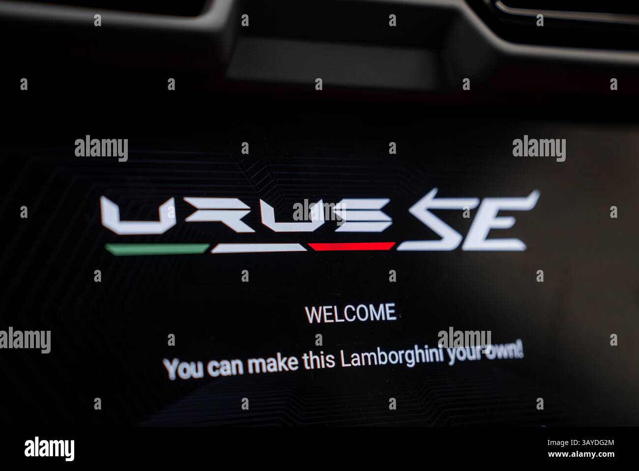 Close Up of Lamborghini Urus SE Infotainment Screen with Logo Stock ...