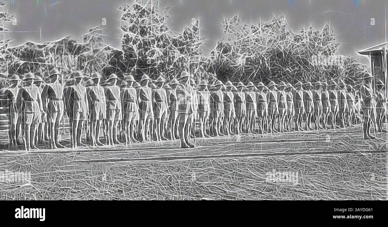 A line of soldiers stands in formation, uniformed and disciplined ...
