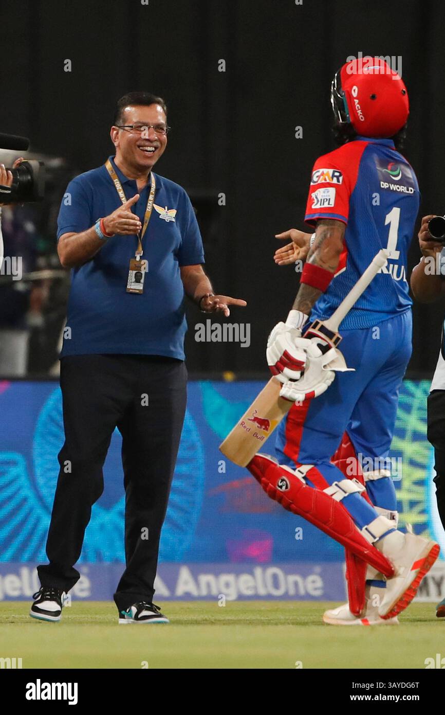 LUCKNOW, INDIA - APRIL 22: KL Rahul of Delhi Capitals (R) Hand shake ...