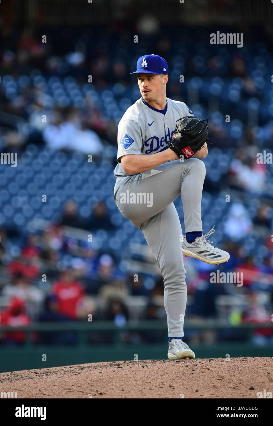 WASHINGTON, DC - APRIL 09: Dodgers pitcher Landon Knack (96) throws a ...