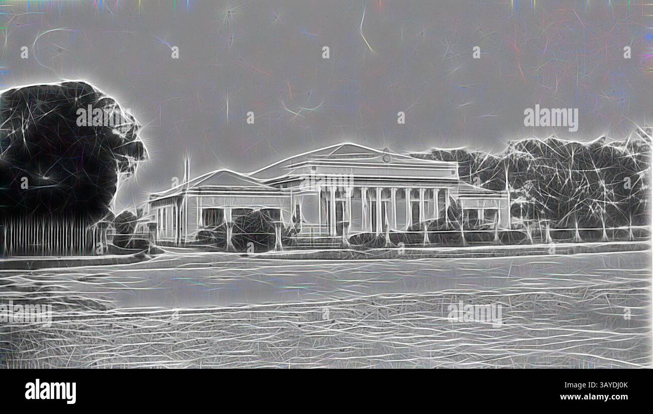 A classic building features grand columns and a spacious front ...