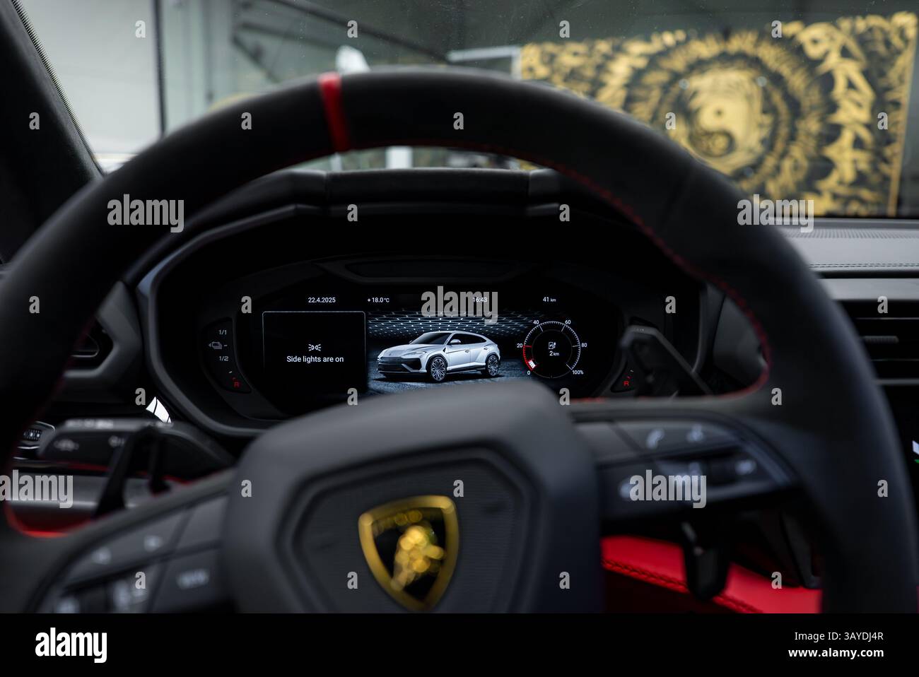 Interior of Lamborghini with Steering Wheel and Digital Dashboard Stock ...