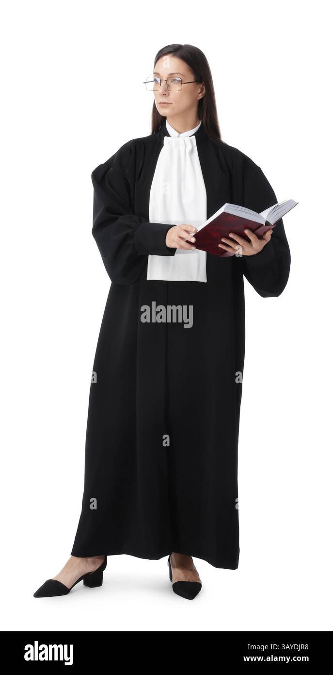 Full-length portrait of judge with book on white background Stock Photo ...
