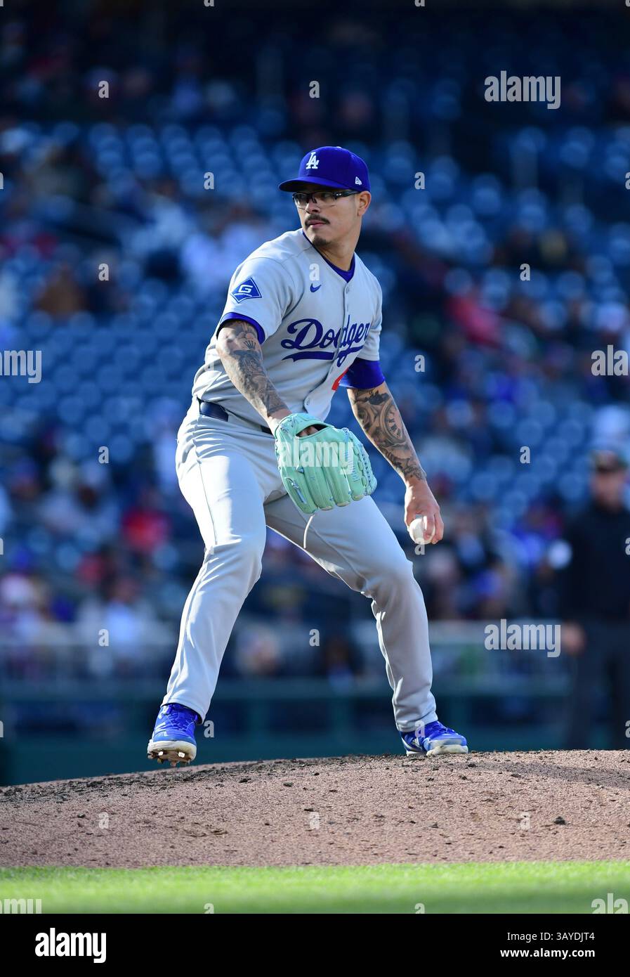 WASHINGTON, DC - APRIL 09: Dodgers pitcher Anthony Banda (43) throws a ...