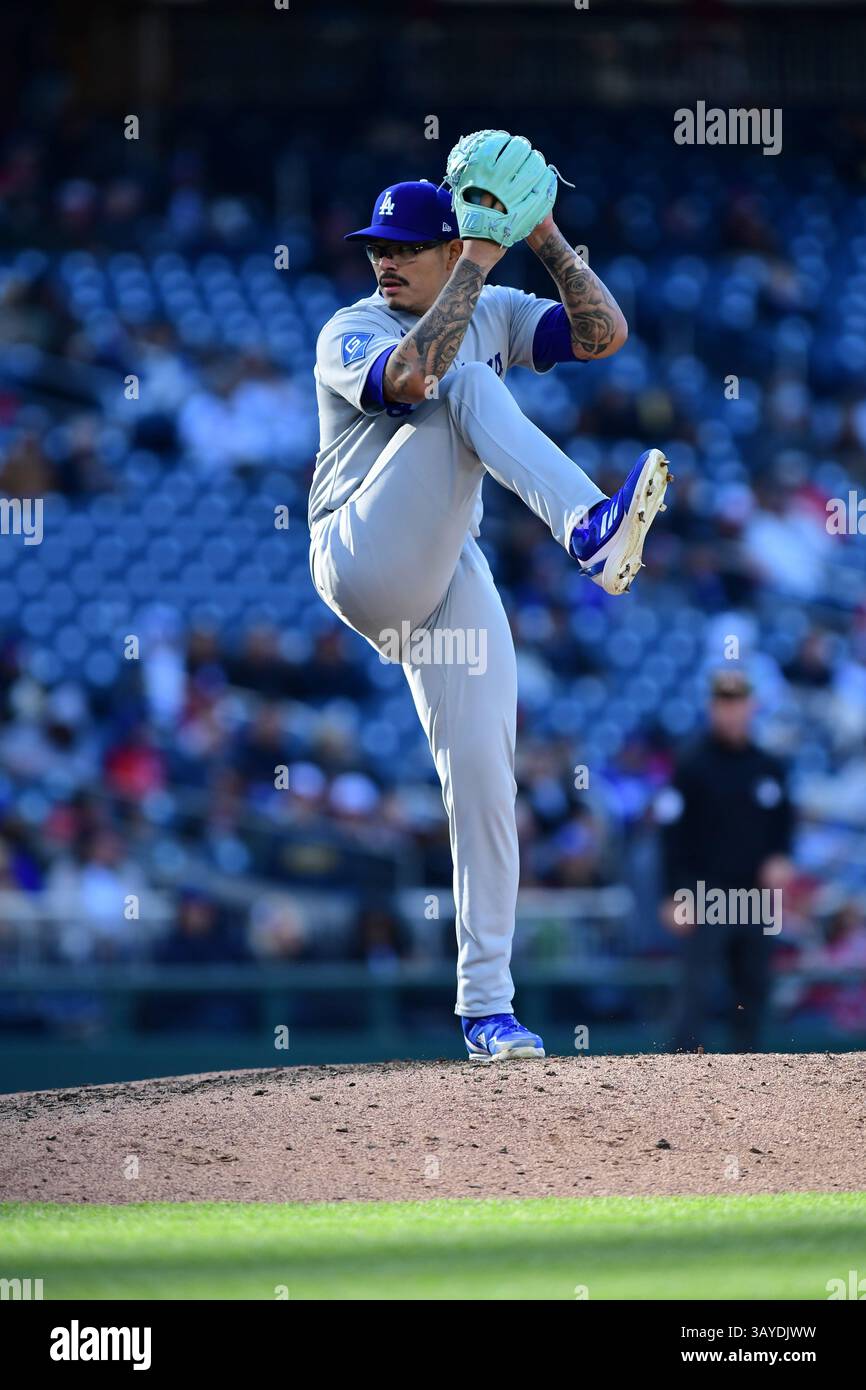 WASHINGTON, DC - APRIL 09: Dodgers pitcher Anthony Banda (43) throws a ...