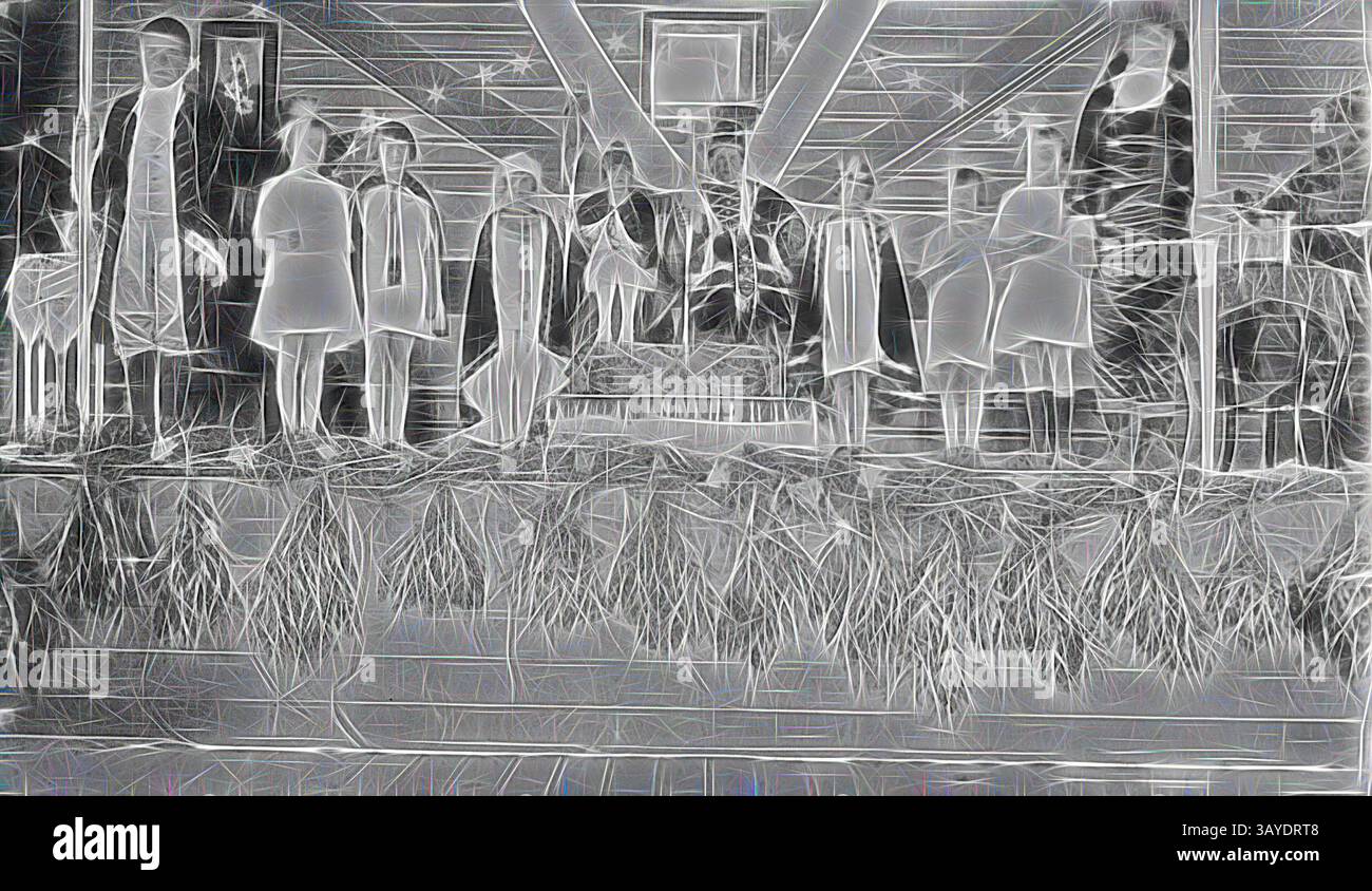 A group of individuals stands in a ceremonial setting, dressed in ...