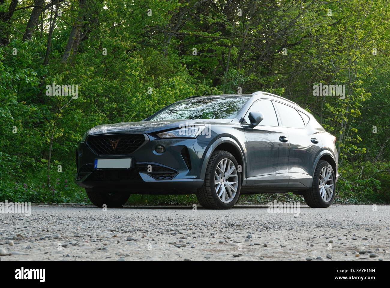 Bucharest, Romania – April 20, 2025: Front side view of Cupra silver ...