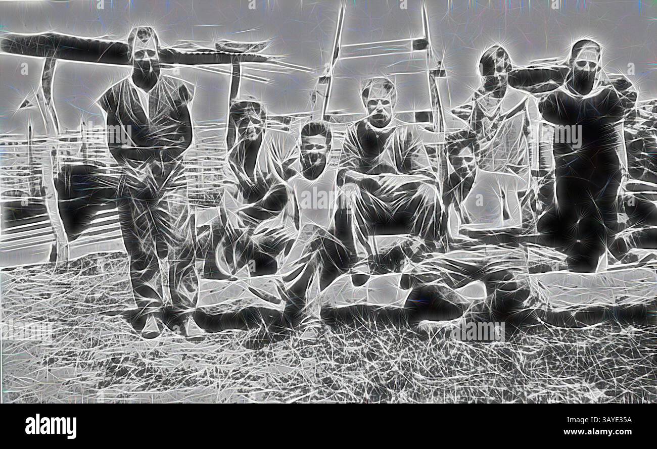 A group of seven men poses together, showcasing a mix of relaxed and ...