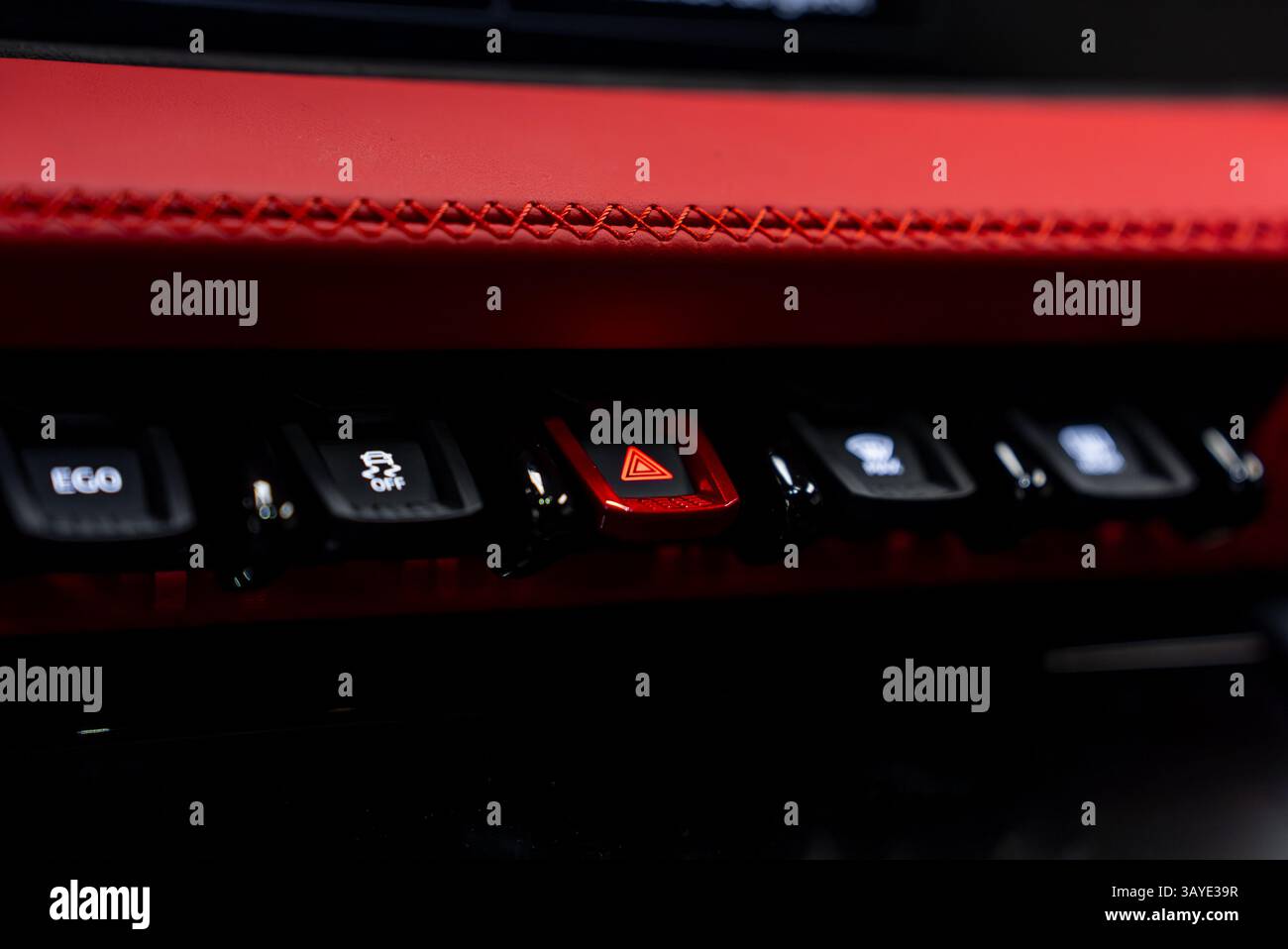 Close Up of Luxury Car Interior Control Panel with Red Leather ...
