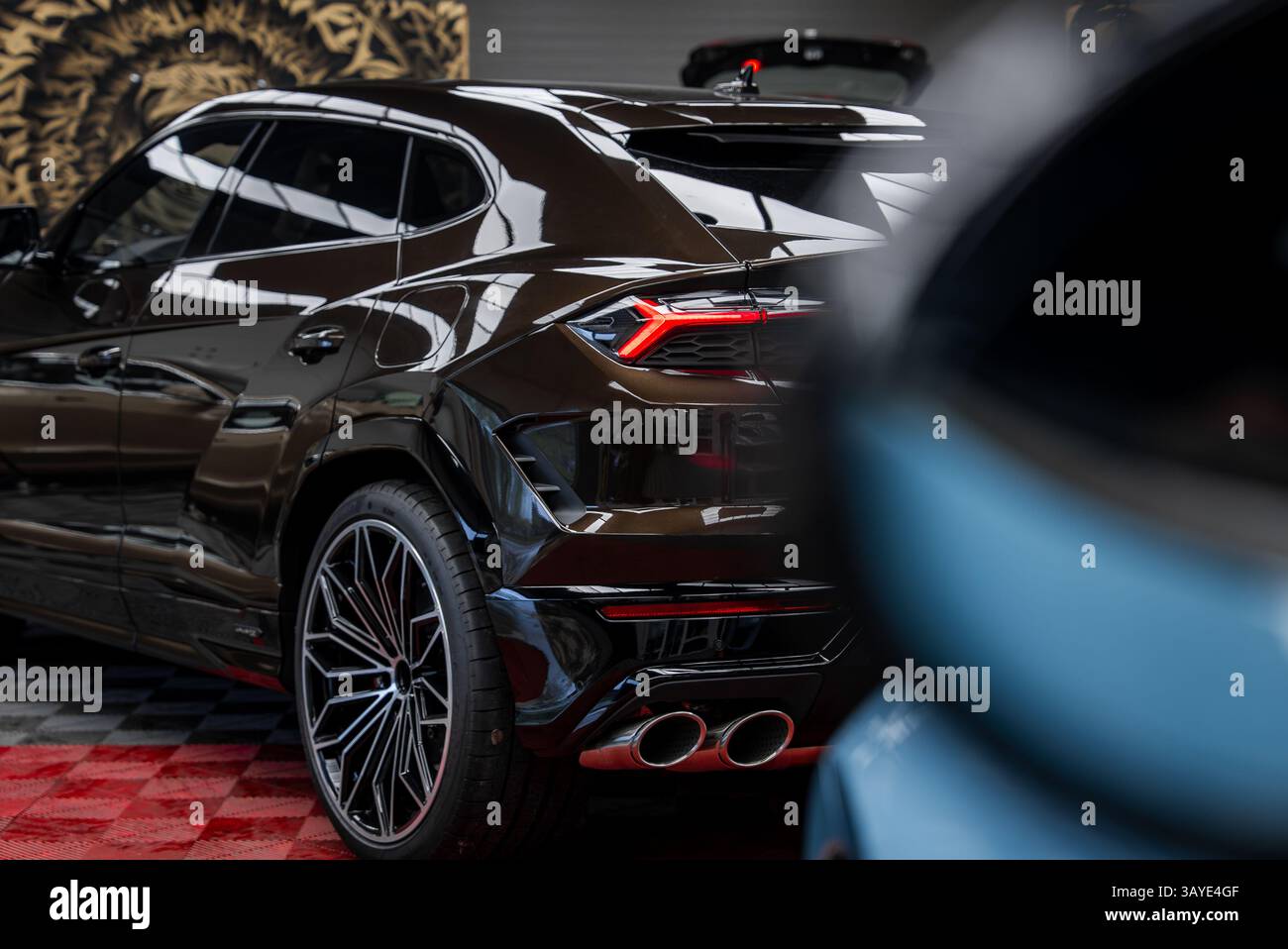 Close Up of Black Lamborghini Urus Rear Design in Indoor Setting Stock ...