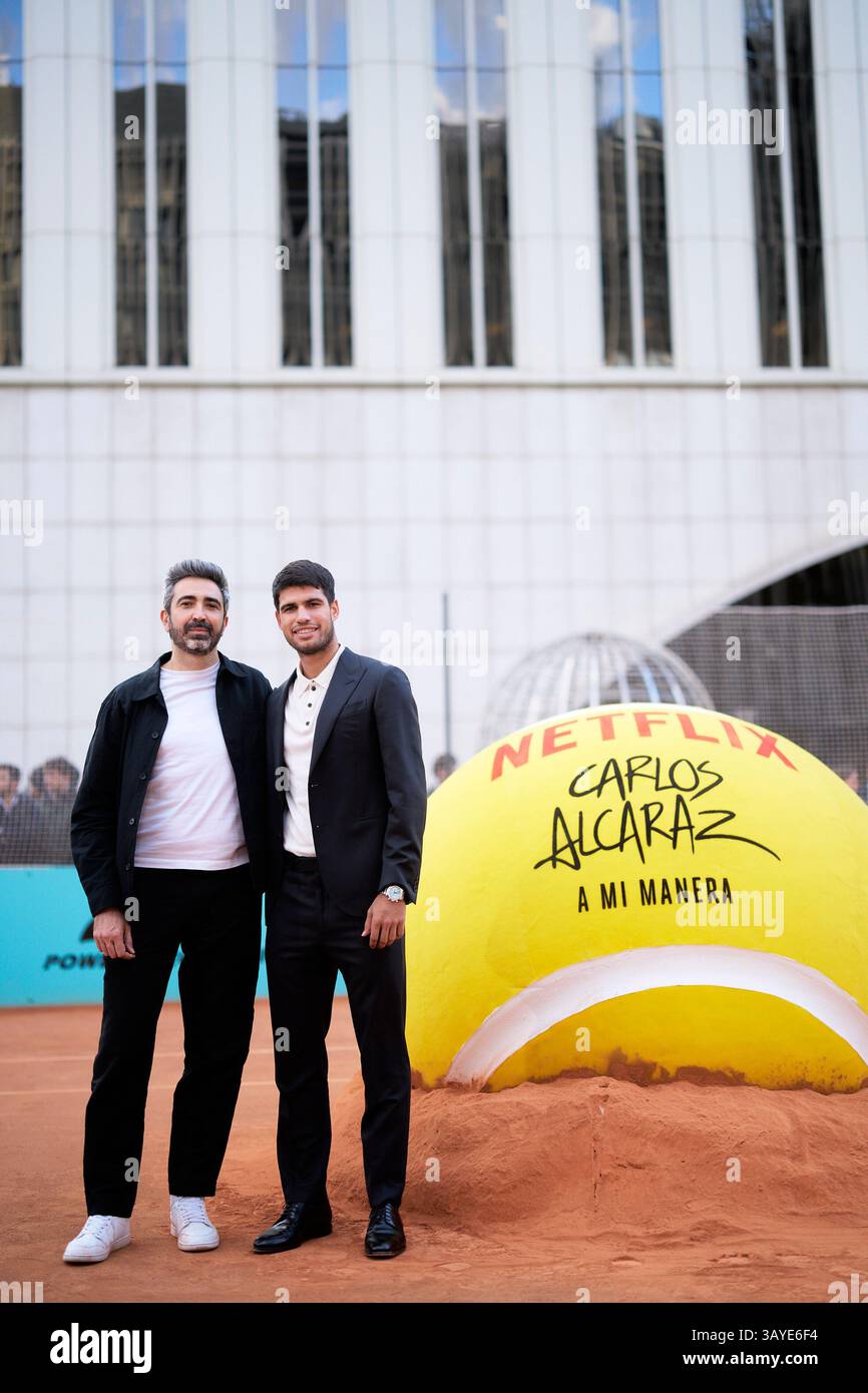 Carlos Alcaraz attends Carlos Alcaraz: A mi manera' Premiere at Torre Picasso on April 22, 2025 ...