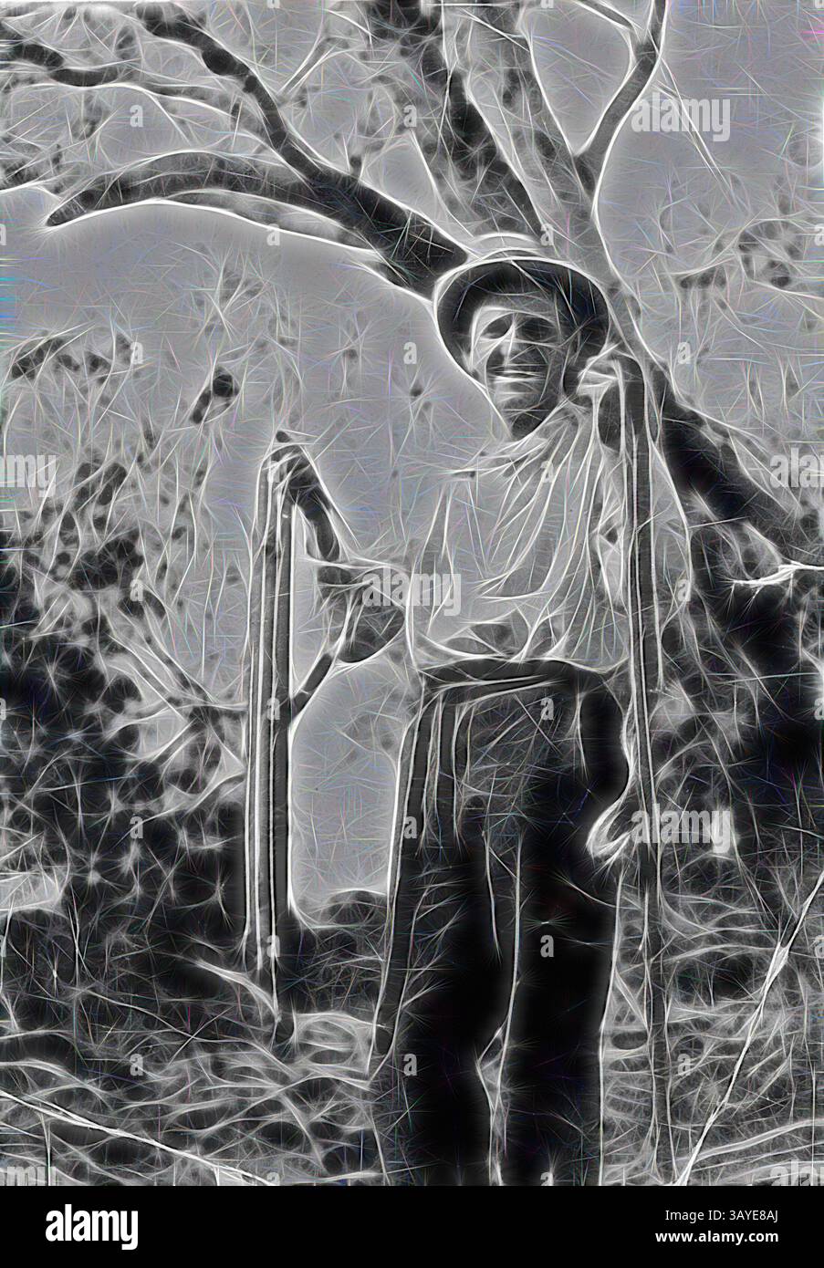 A solitary figure stands amidst a sprawling landscape, clutching long ...