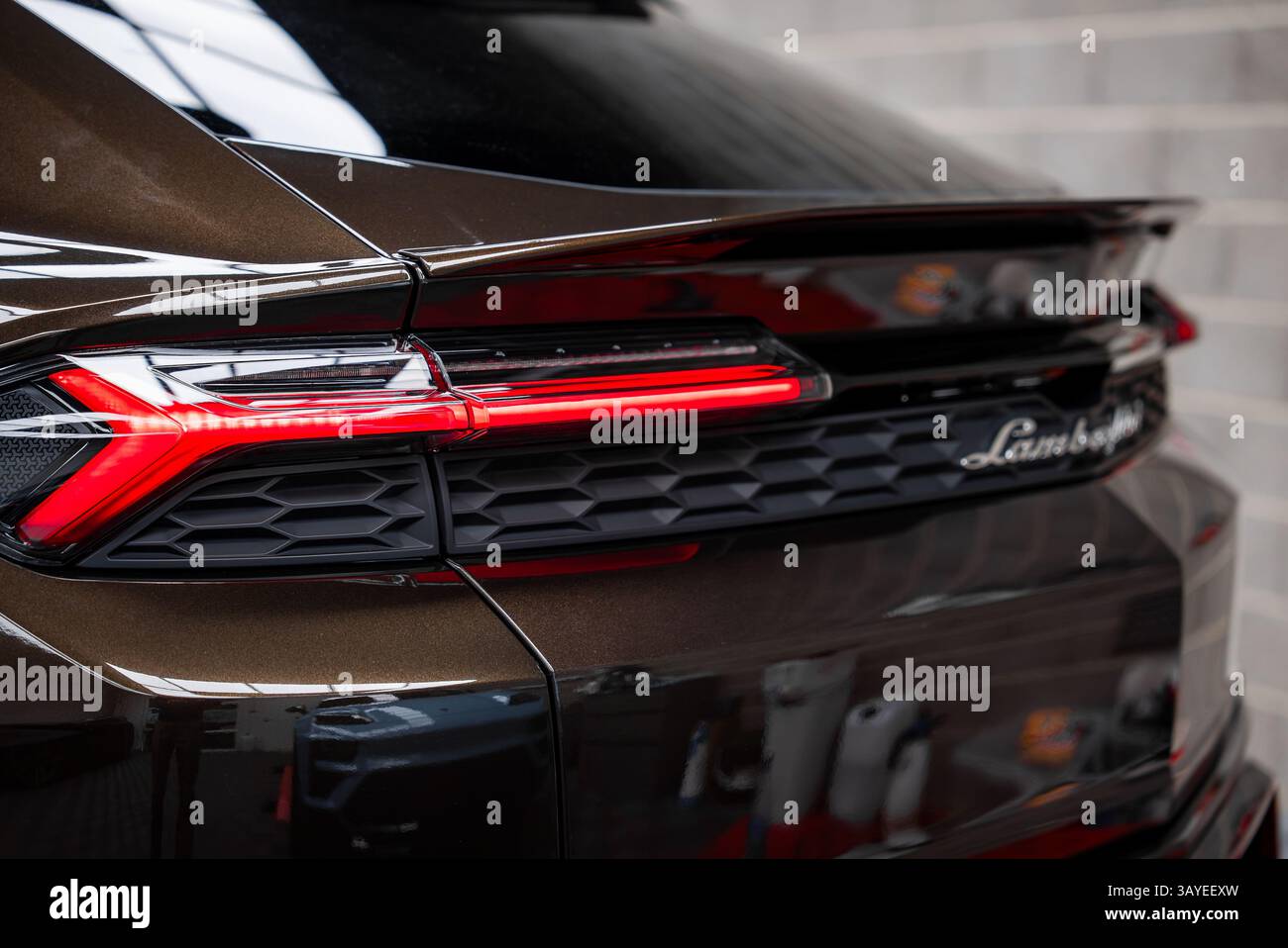Close Up of Lamborghini Urus Rear with Taillight and Logo Detail Stock ...