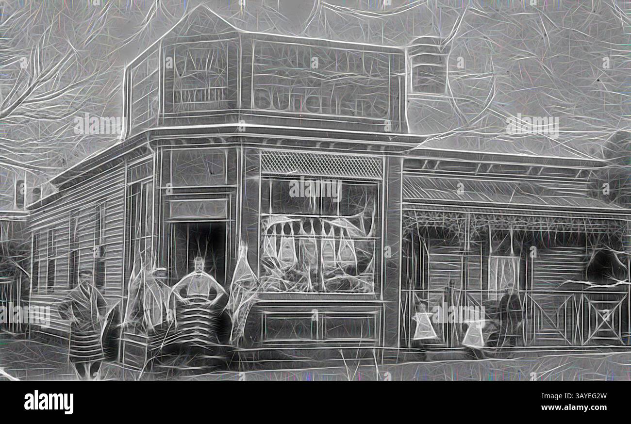 A vintage butcher shop, featuring ornate details and a welcoming ...