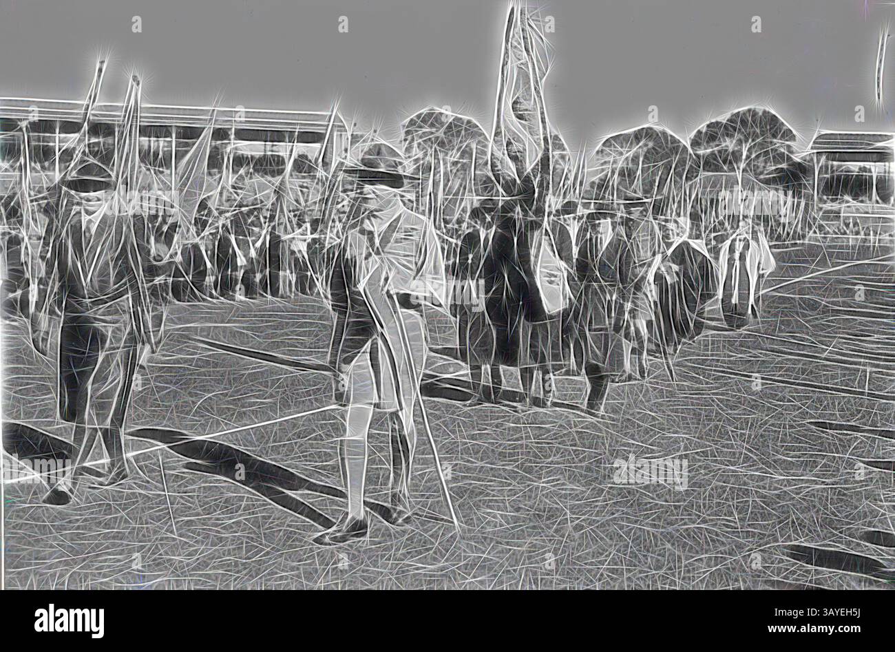 A group of individuals marching in formation, dressed in formal attire ...