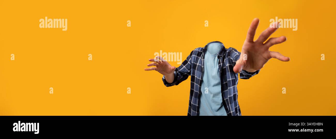 Vibrant collage of headless figures reaching out Stock Photo - Alamy