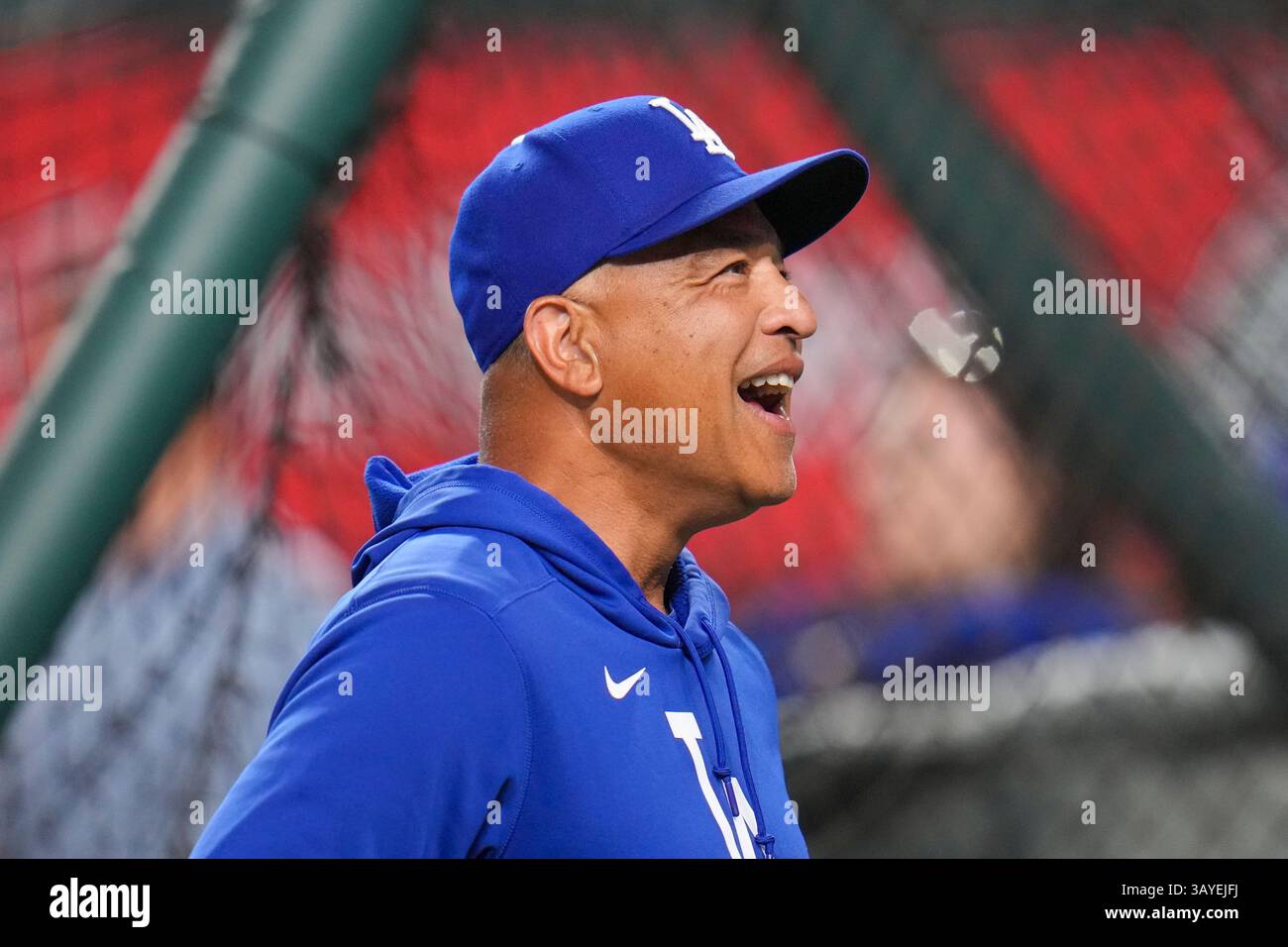 Los Angeles Dodgers manager Dave Roberts (30) reacts prior to a ...
