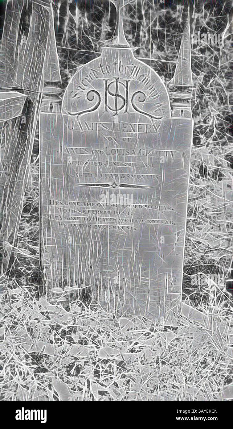 An intricately carved gravestone stands amidst overgrown grass ...