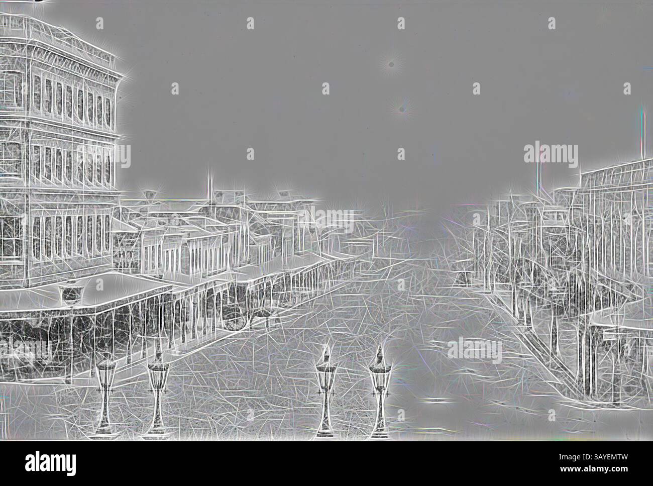 A bustling street scene lined with historic buildings, featuring ornate ...