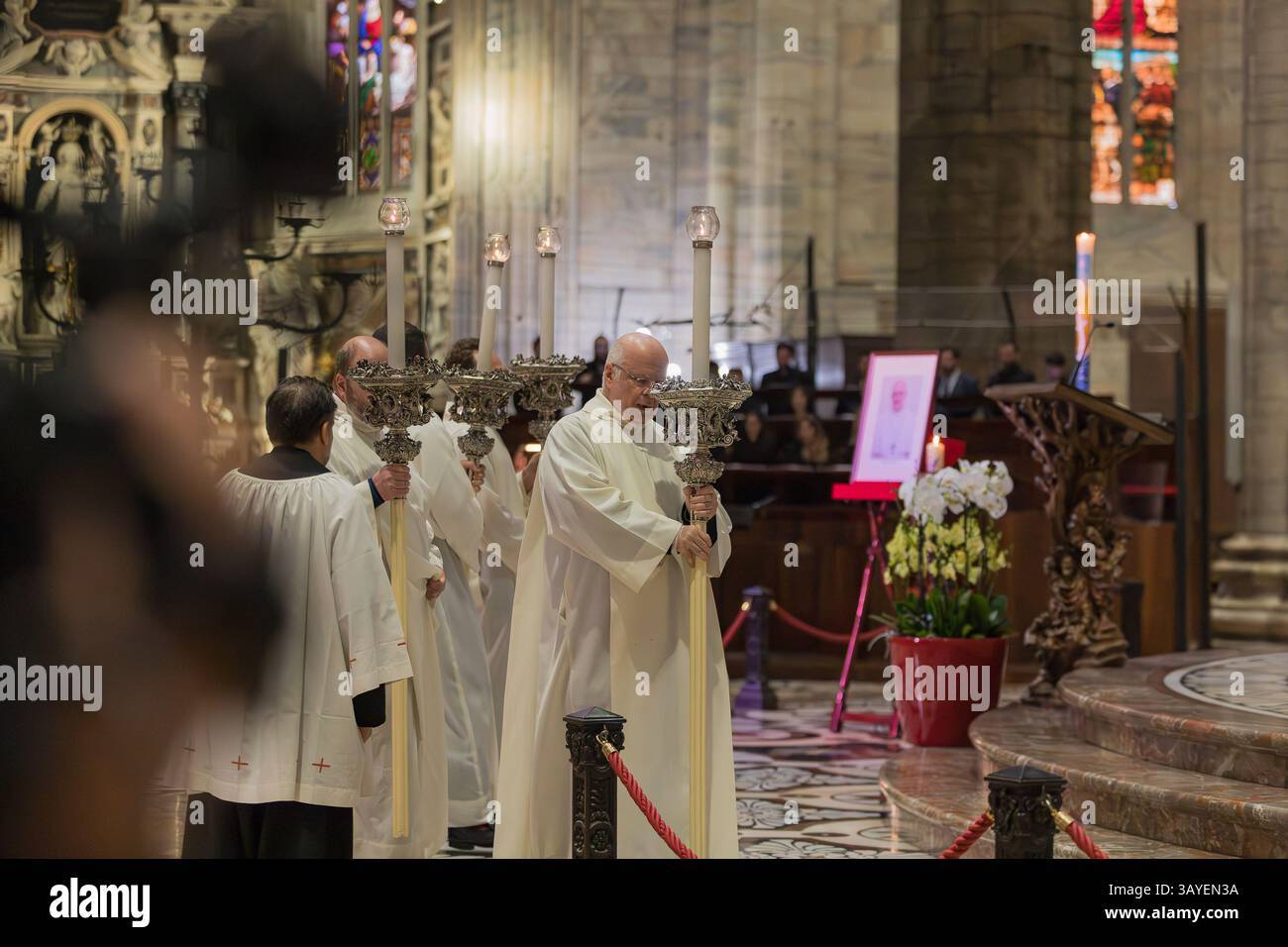 Milan, Italy. 22nd Apr, 2025. Archbishop of Milan Mario Del Pini nd ...