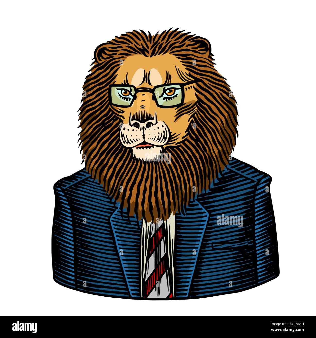 Lion in suit and tie . Animal character hipster in human clothes for ...