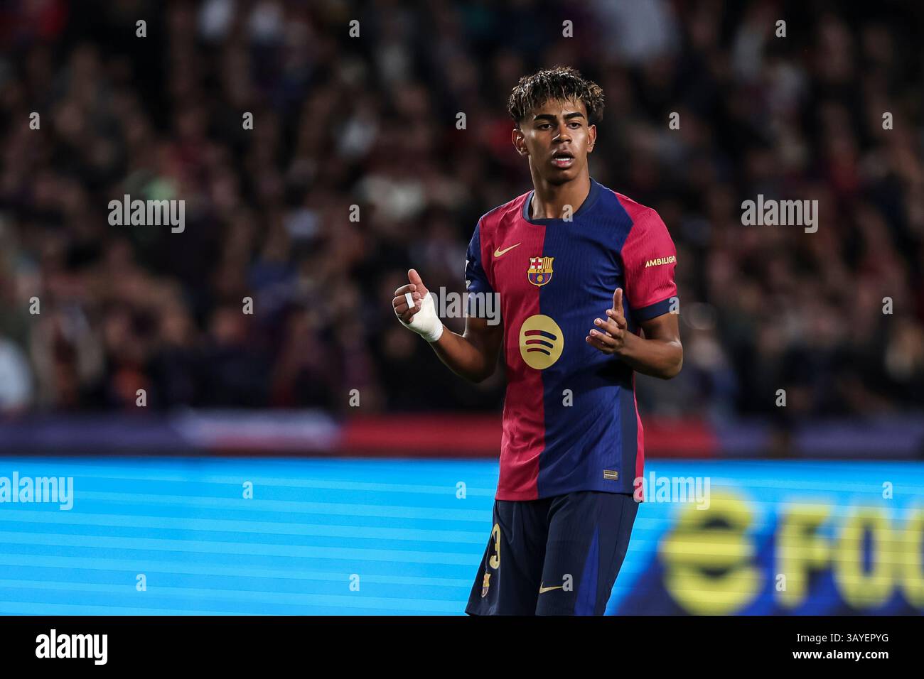 Lamine Yamal of FC Barcelona gestures during the Spanish league, La Liga EA Sports, football ...
