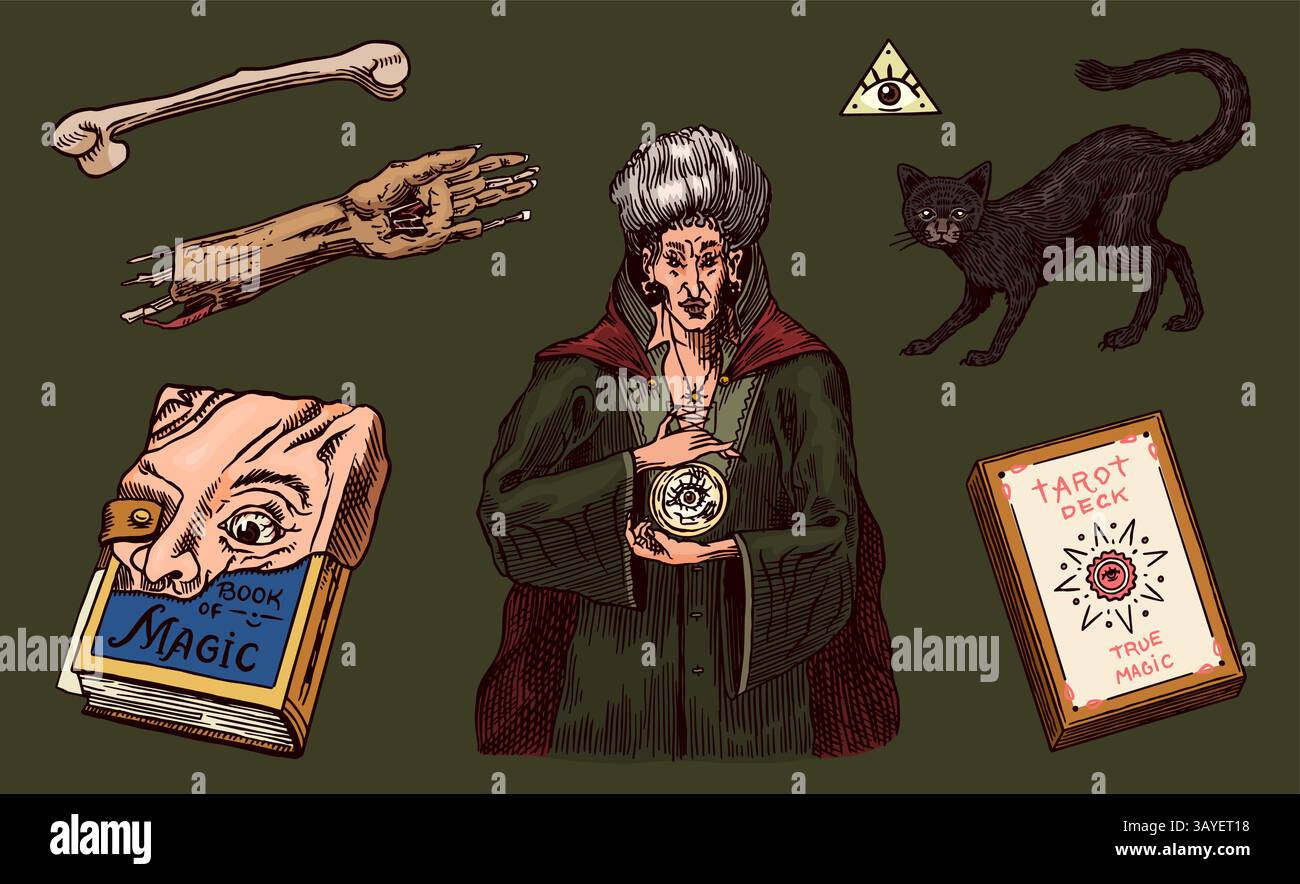 Big collection of wizardry elements for magic rituals or tarot deck ...