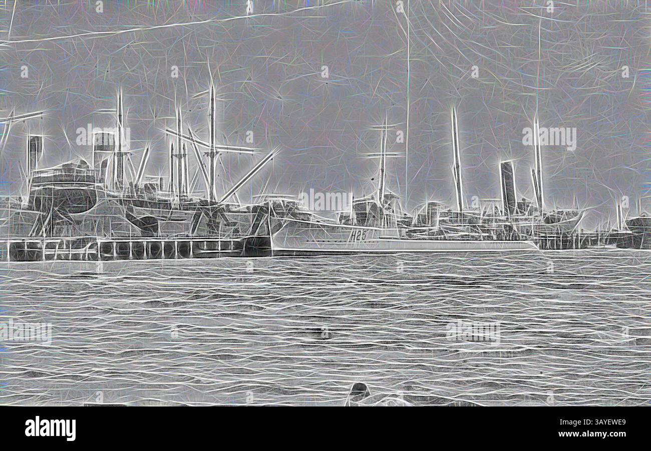 A fleet of vintage ships lined up at the dock, showcasing their ...