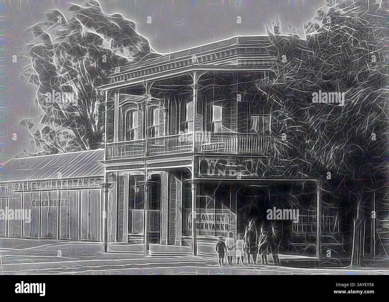 An intricately detailed building stands proudly, featuring a two-story ...